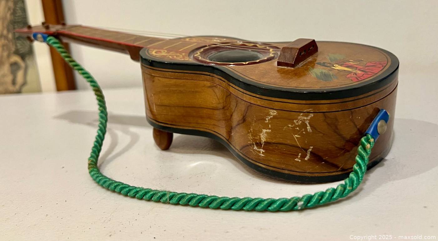 Wooden Guitar-Shaped Wind-Up Musical Trinket Box | Maxsold