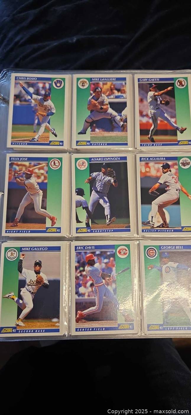 1992 Score baseball cards in binder pages | Maxsold