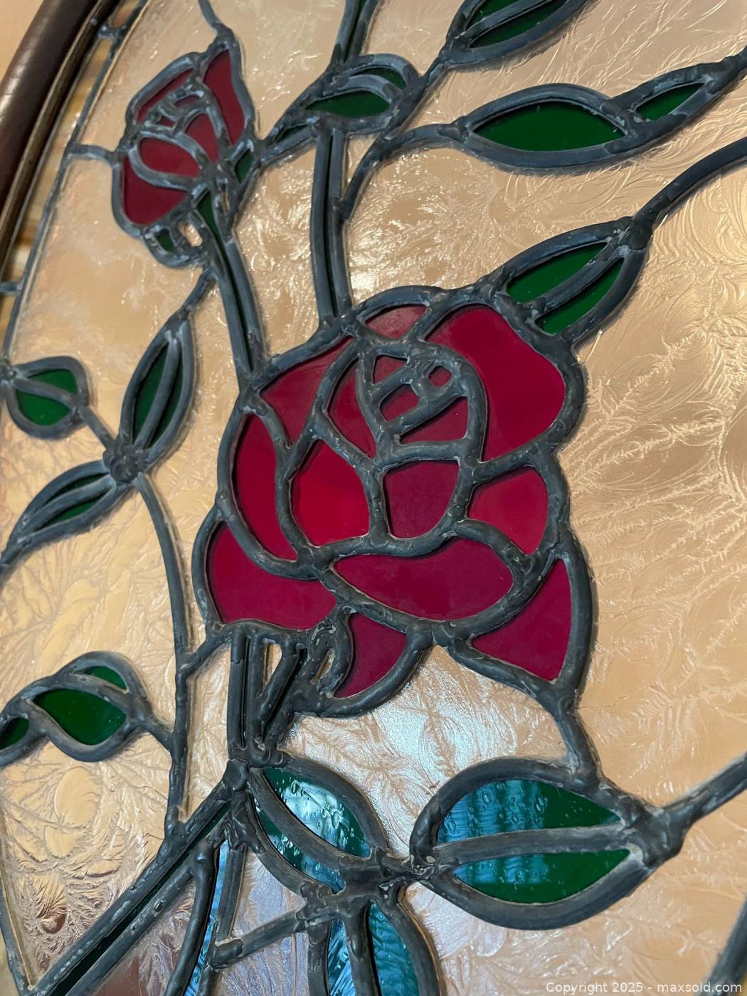 Oval stained glass rose window panel | Maxsold