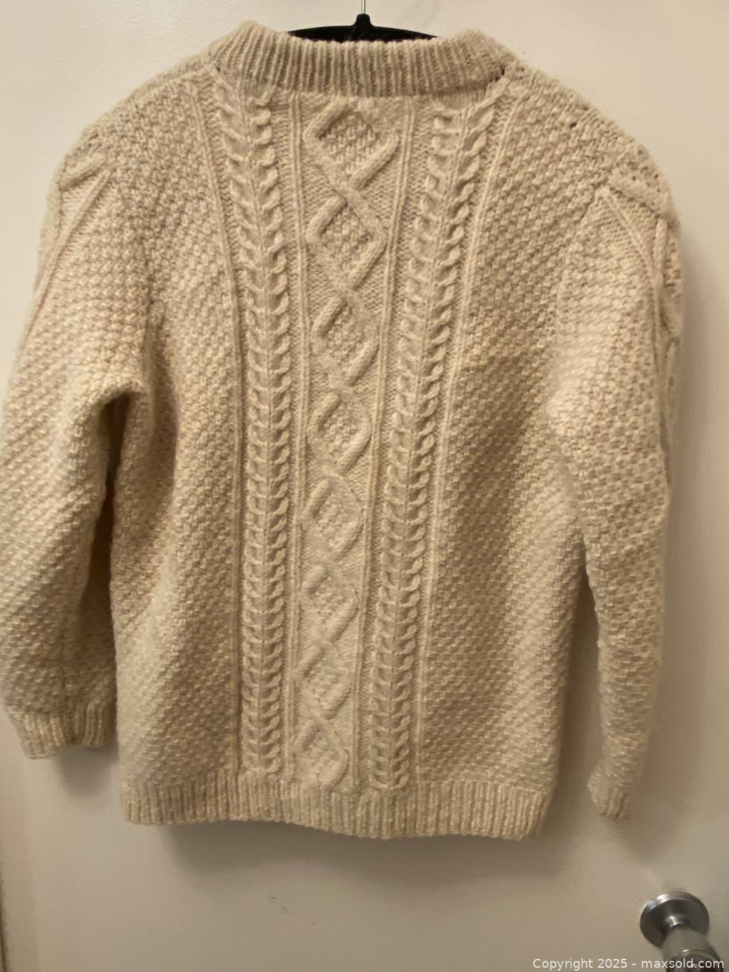 Handmade Cream Wool Cable Knit Sweater | Maxsold