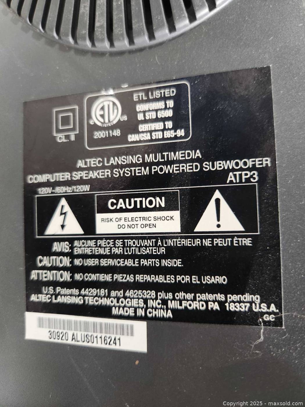Altec Lansing ATP3 powered computer subwoofer | Maxsold