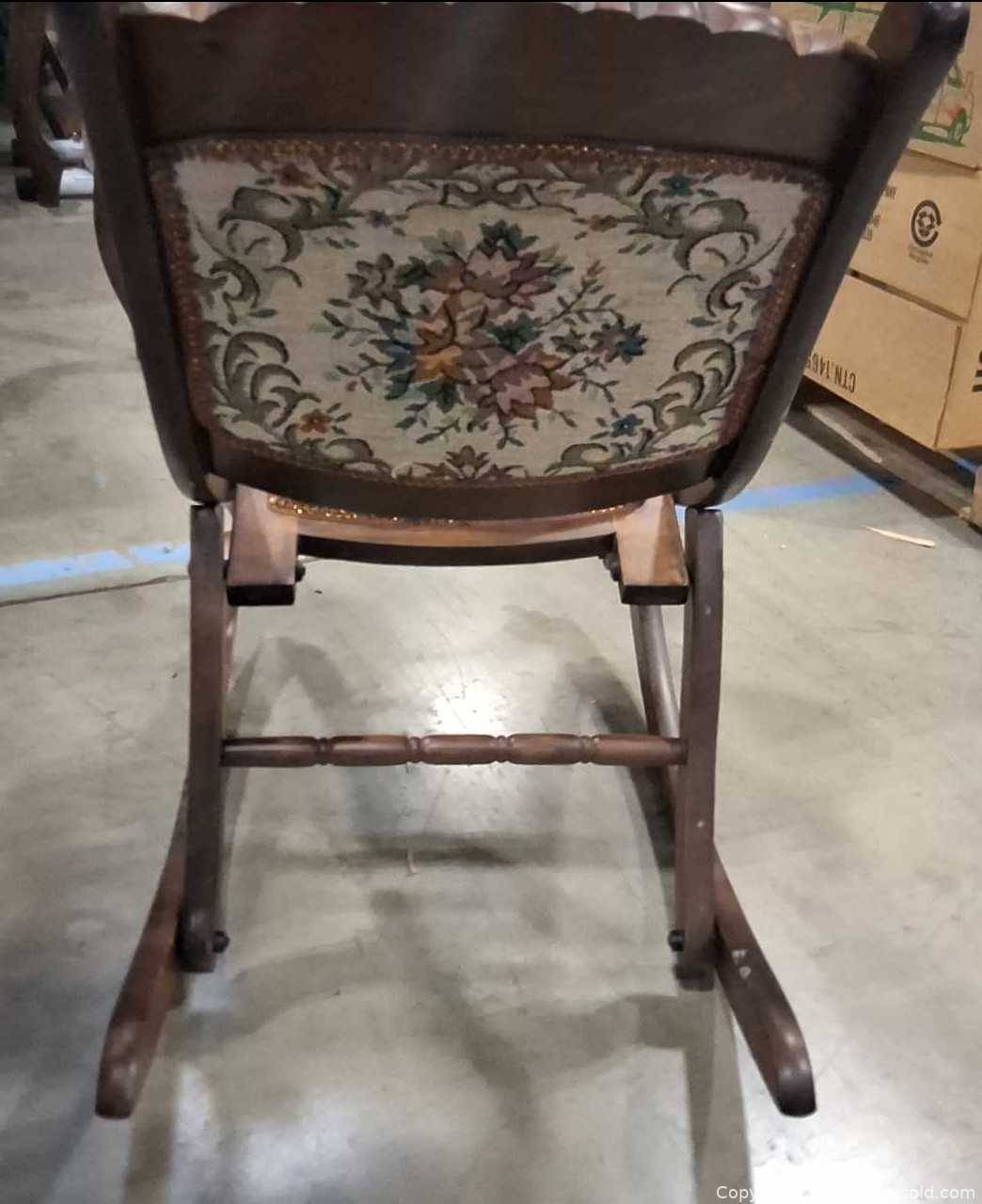 Small wooden rocking rocking chair with floral needlepoint upholstery ...
