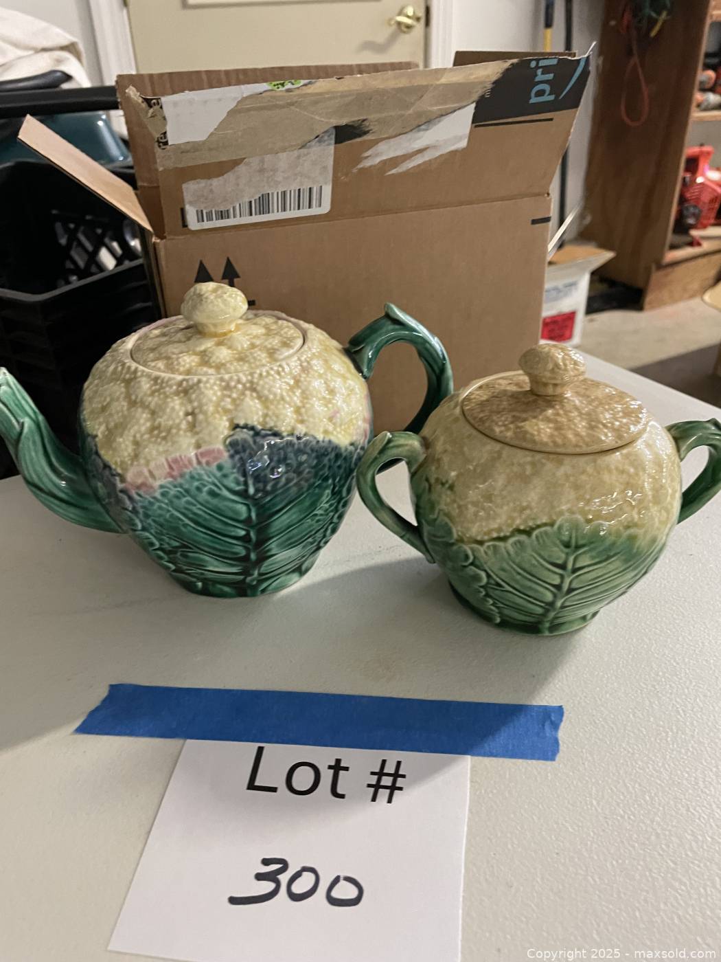 Vintage majolica cabbage-form teapot and covered bowl | Maxsold