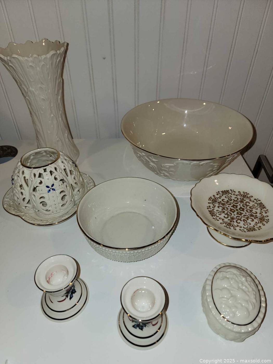 Lenox porcelain vase, serving bowl, luminary, Holiday candlesticks ...