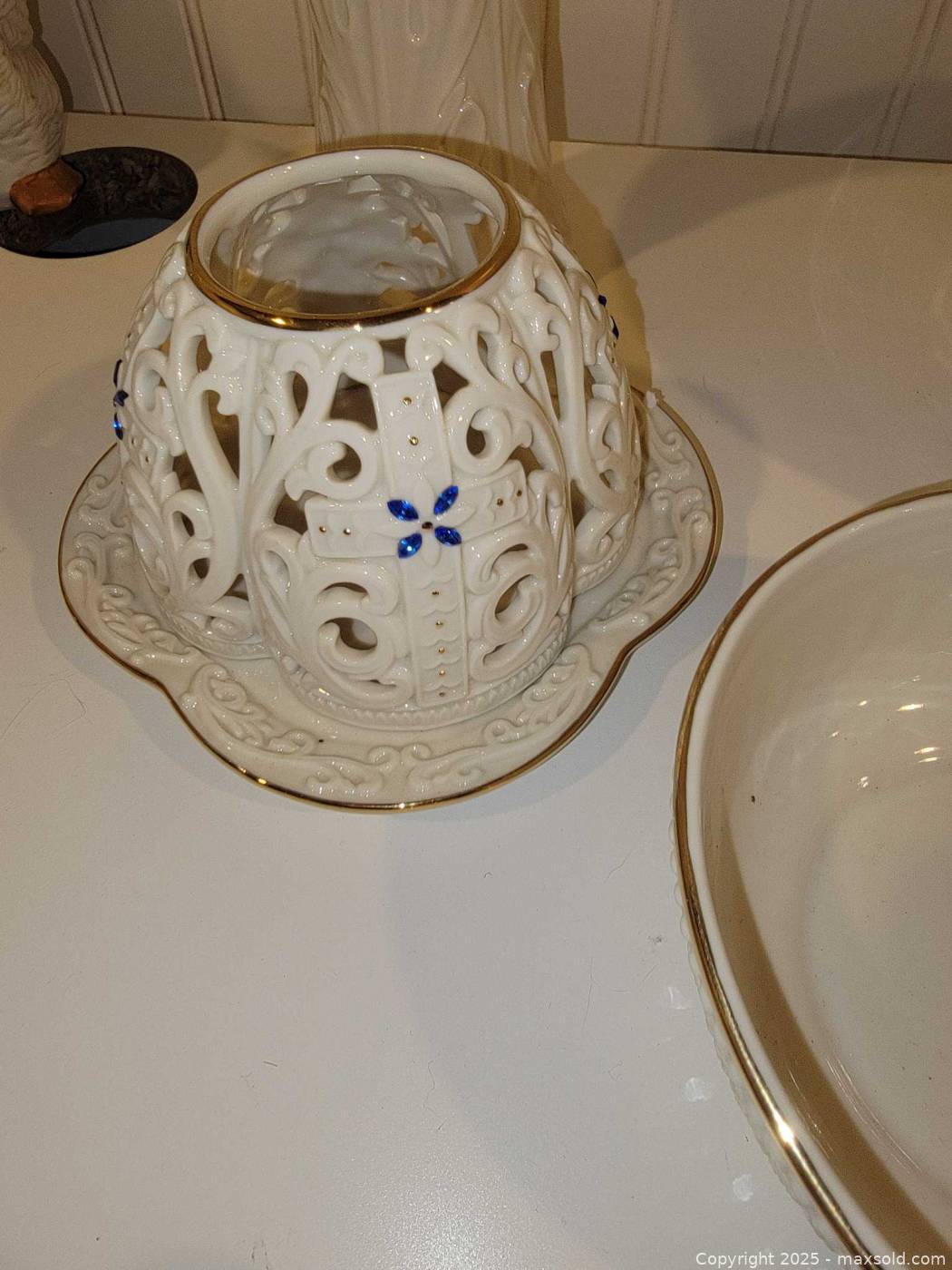 Lenox porcelain vase, serving bowl, luminary, Holiday candlesticks ...