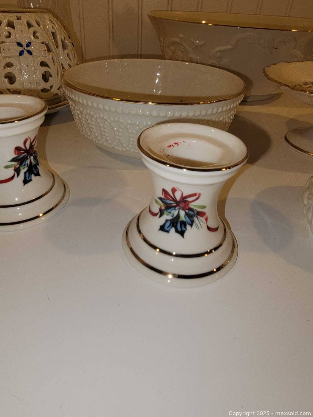 Lenox porcelain vase, serving bowl, luminary, Holiday candlesticks ...
