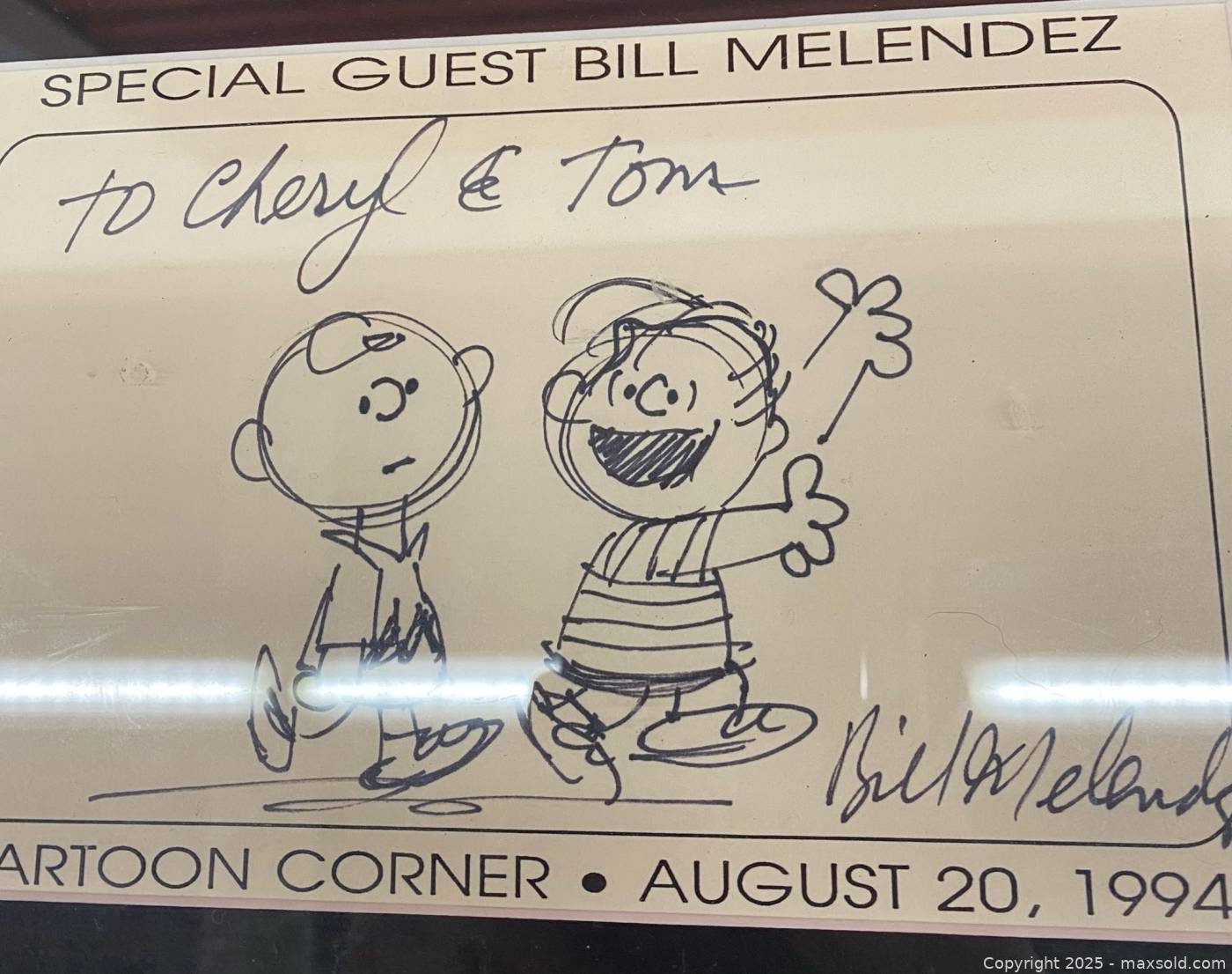Framed Bill Melendez signed Peanuts sketch | Maxsold