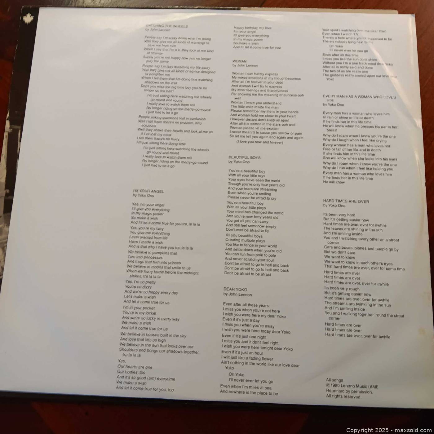 John Lennon & Yoko Ono Double Fantasy LP | Maxsold