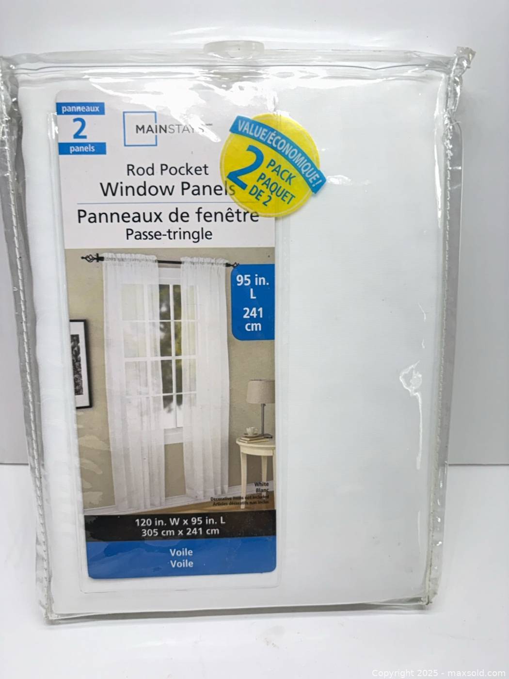 Mainstays Rod Pocket Sheer Window Panels, 2 Pack | Maxsold