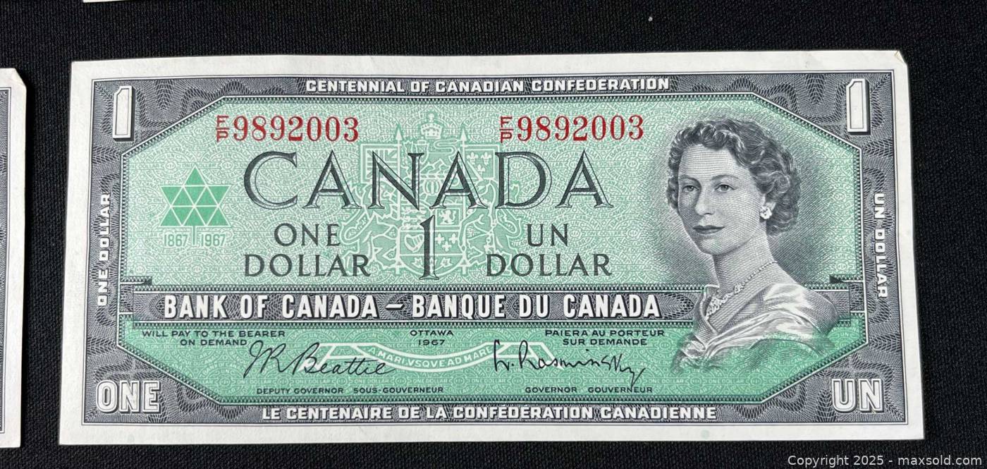 Canadian $1 Centennial Bills & $5 Bill, 5 pcs | Maxsold