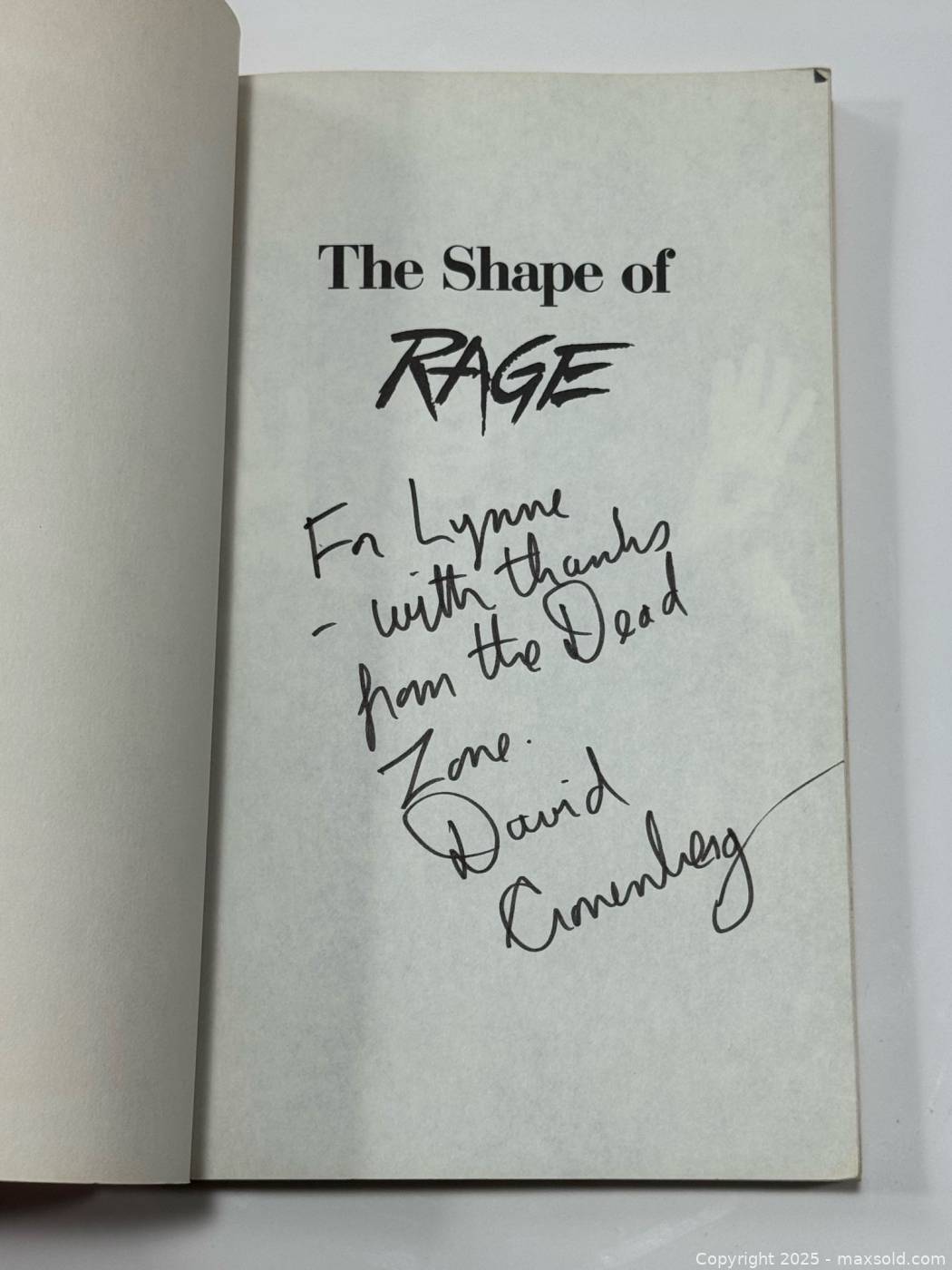Signed The Shape of Rage: The Films of David Cronenberg paperback | Maxsold
