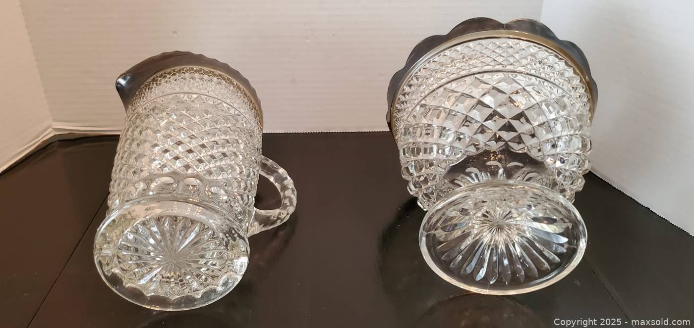 Anchor Hocking Wexford Platinum pitcher & footed bowl | Maxsold