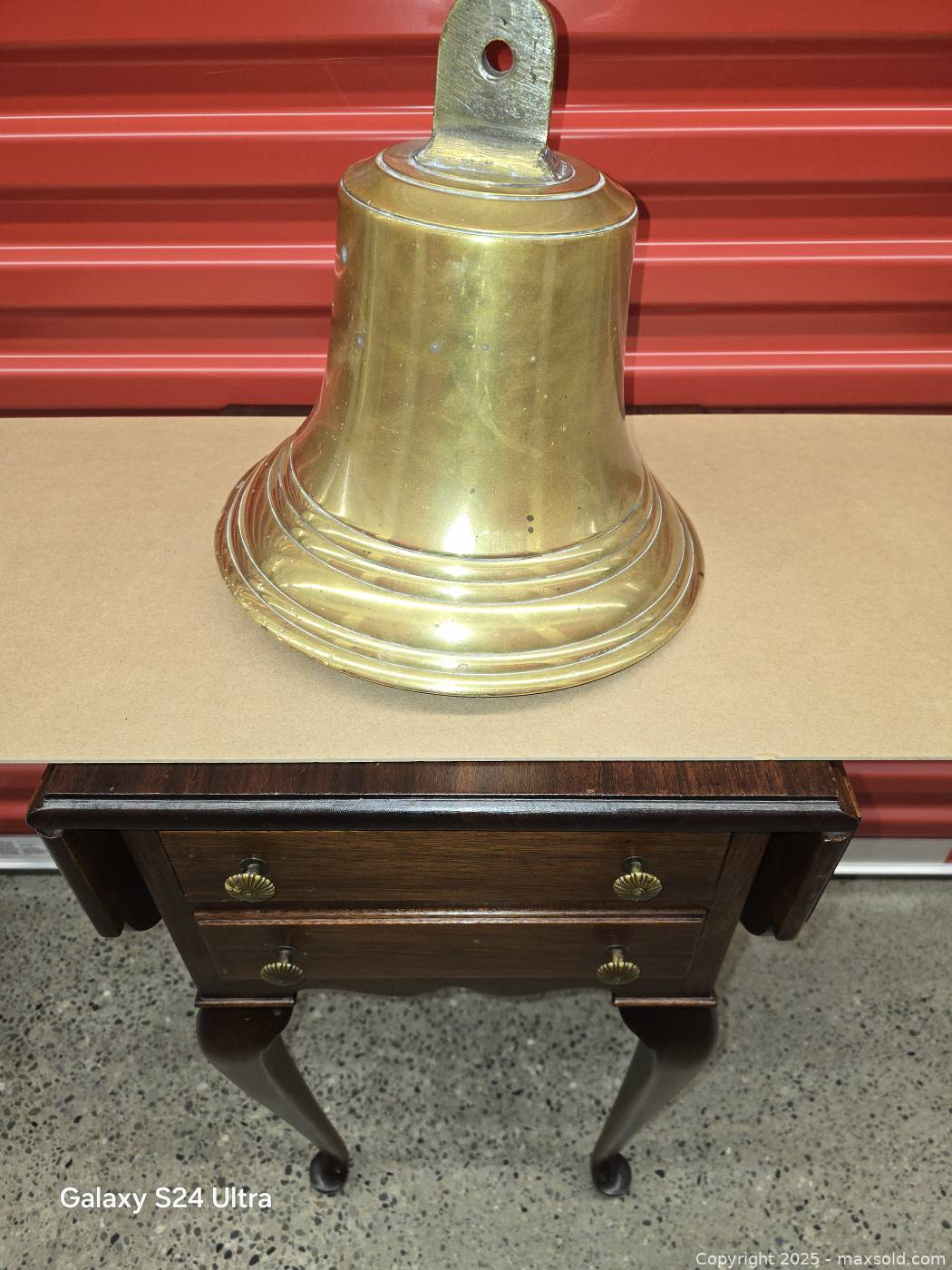 Antique cast brass ship’s bell with iron hammer | Maxsold