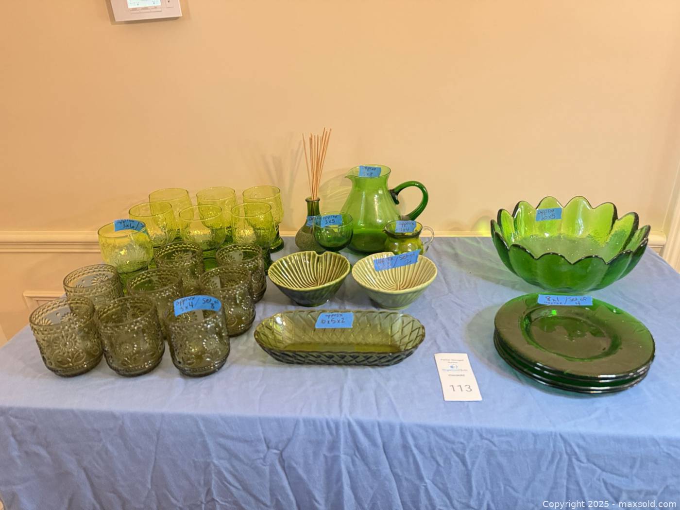 Green glassware & ceramic serving pieces | Maxsold