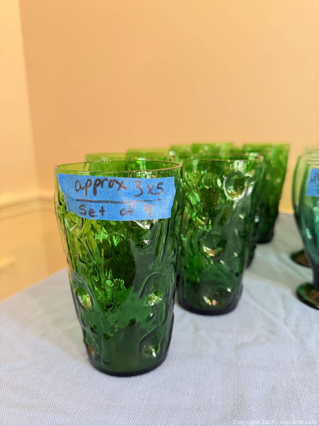 Green glass tumblers and goblets, 33 pcs | Maxsold