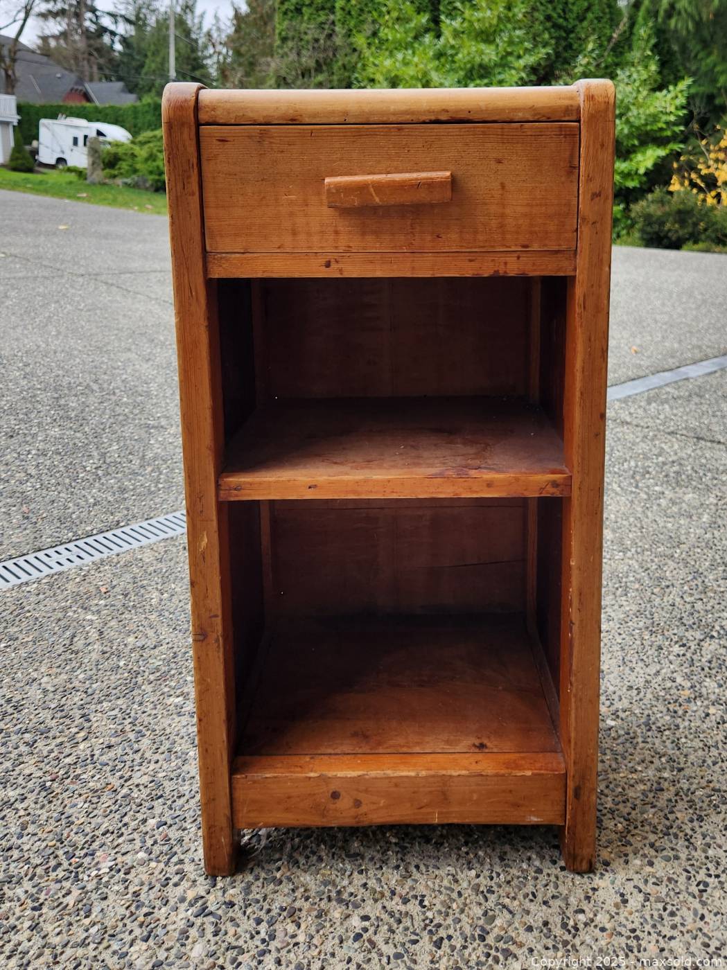 Small wooden side table with drawer and shelves | Maxsold
