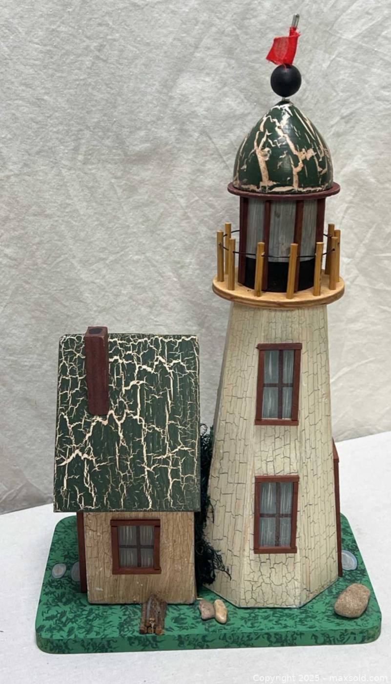 Handmade Wooden Lighthouse Sculpture 13"H | Maxsold