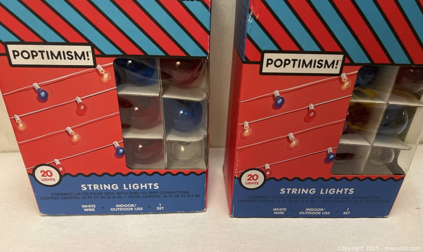POPTIMISM red white blue string lights, 2 new boxed | Maxsold
