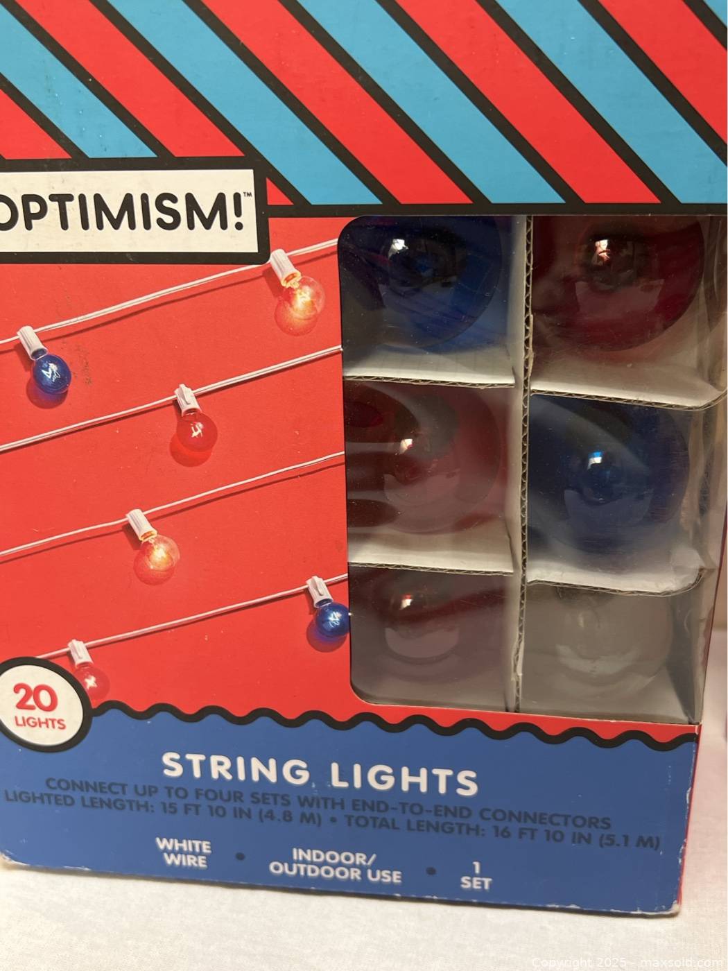 POPTIMISM red white blue string lights, 2 new boxed | Maxsold