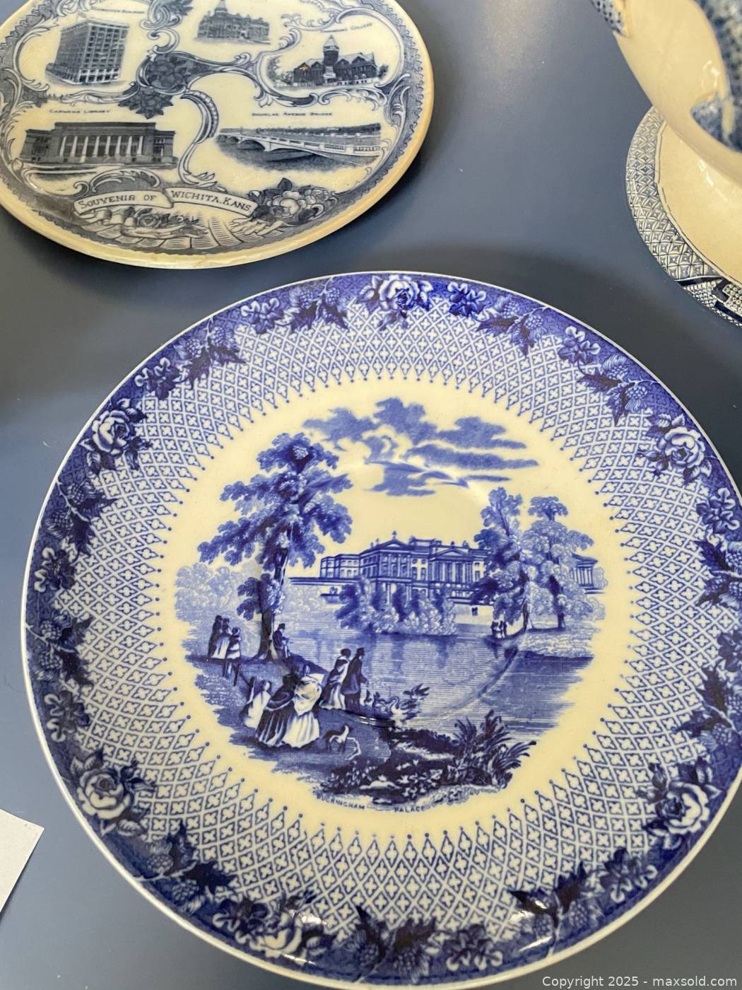 Royal Cauldon blue transferware tureen, cup & plates | Maxsold
