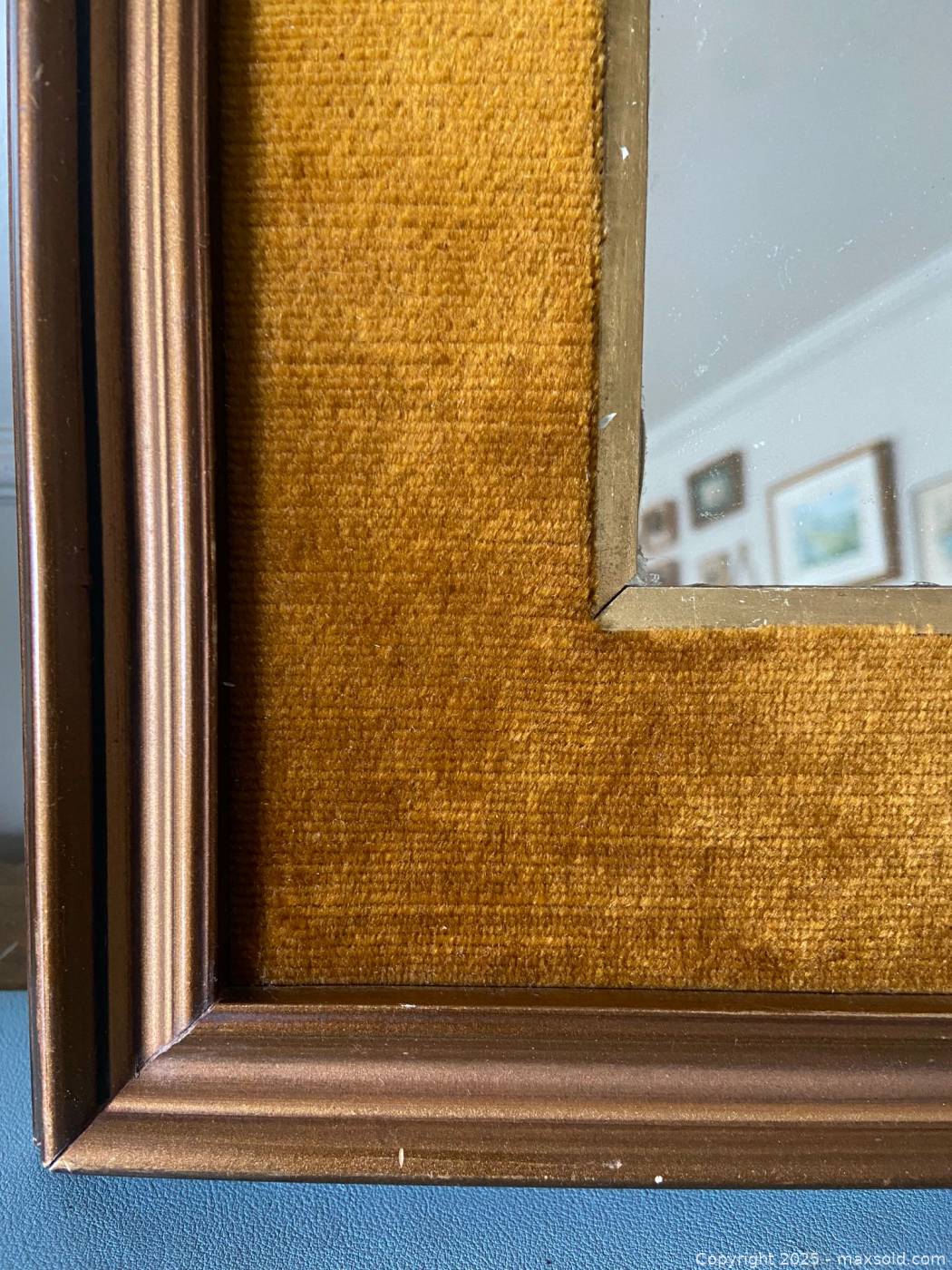 Framed wall mirror with mustard velvet mat | Maxsold