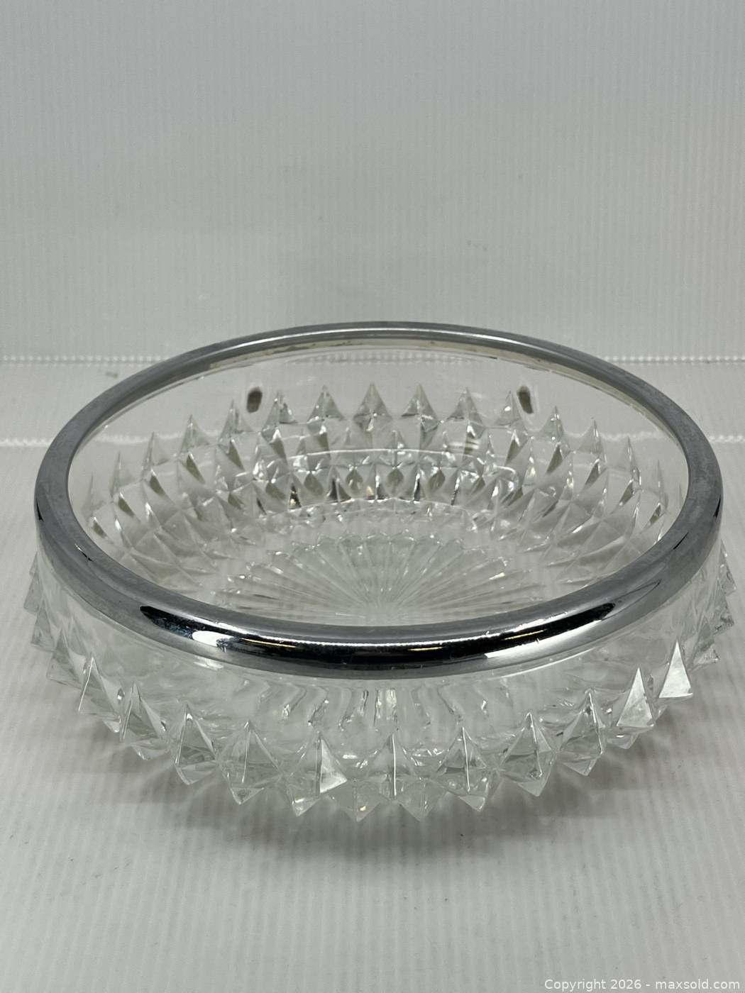 9" Clear Cut Glass Bowl with Chrome Rim | Maxsold
