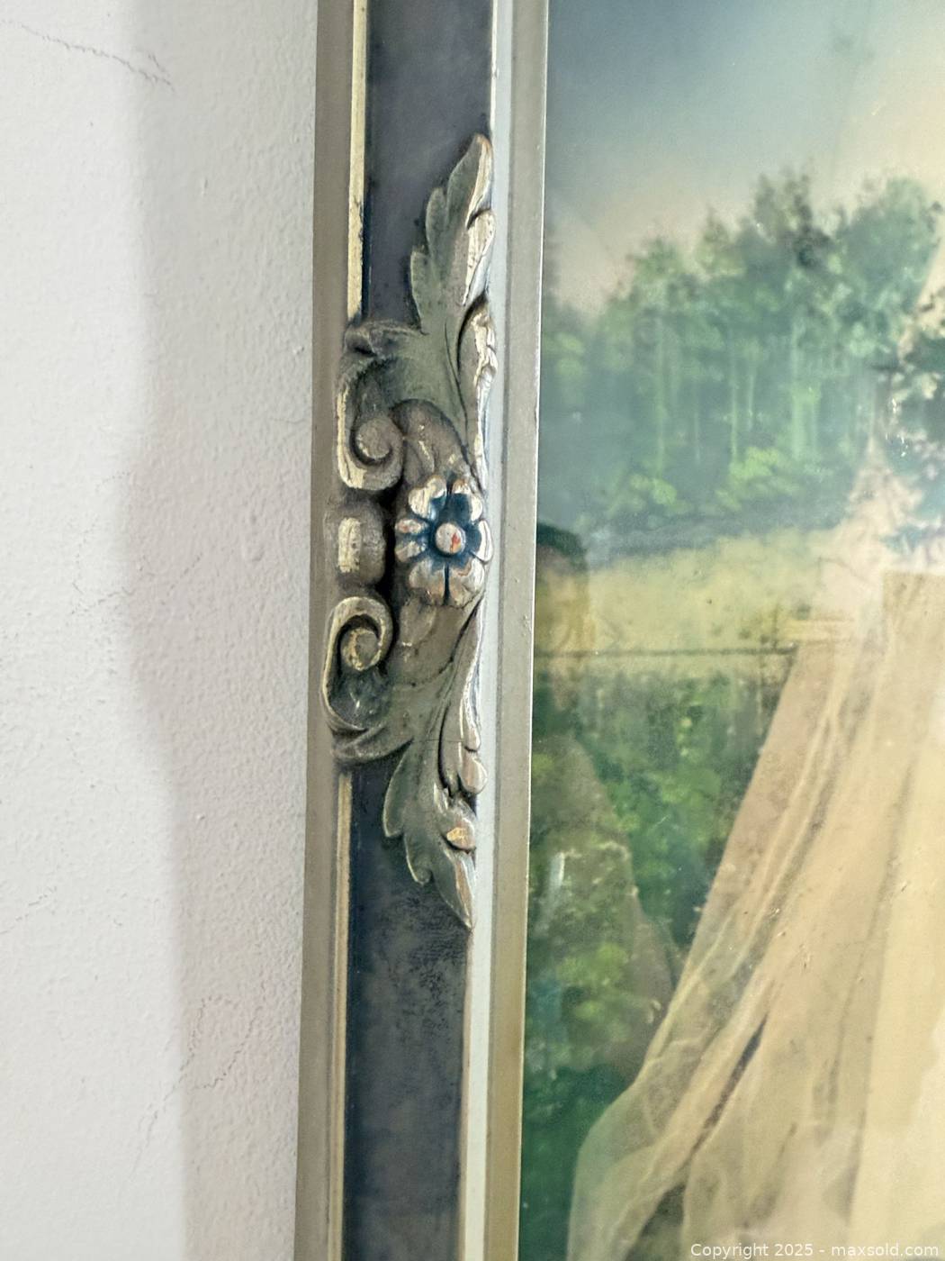 Hand-tinted wedding photograph in concave glass frame | Maxsold
