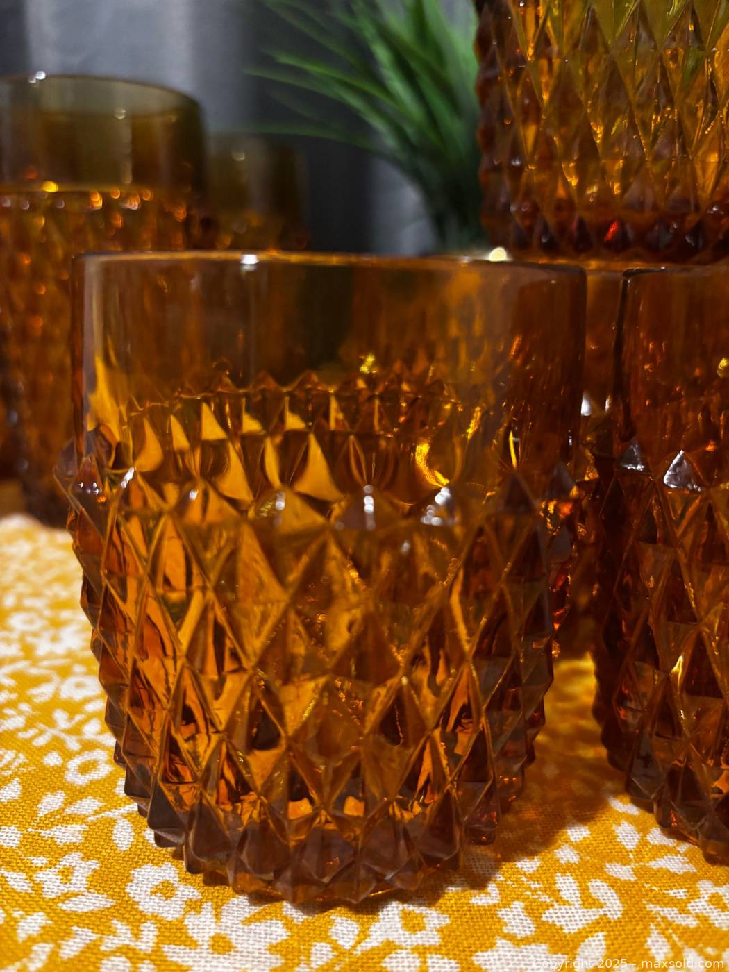 Vintage amber diamond-cut glass tumblers, 14-piece | Maxsold