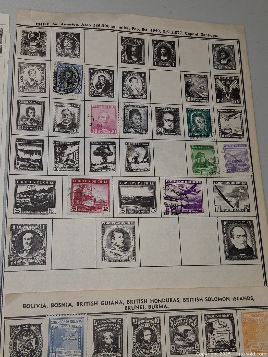 Vintage world postage stamps on album pages | Maxsold