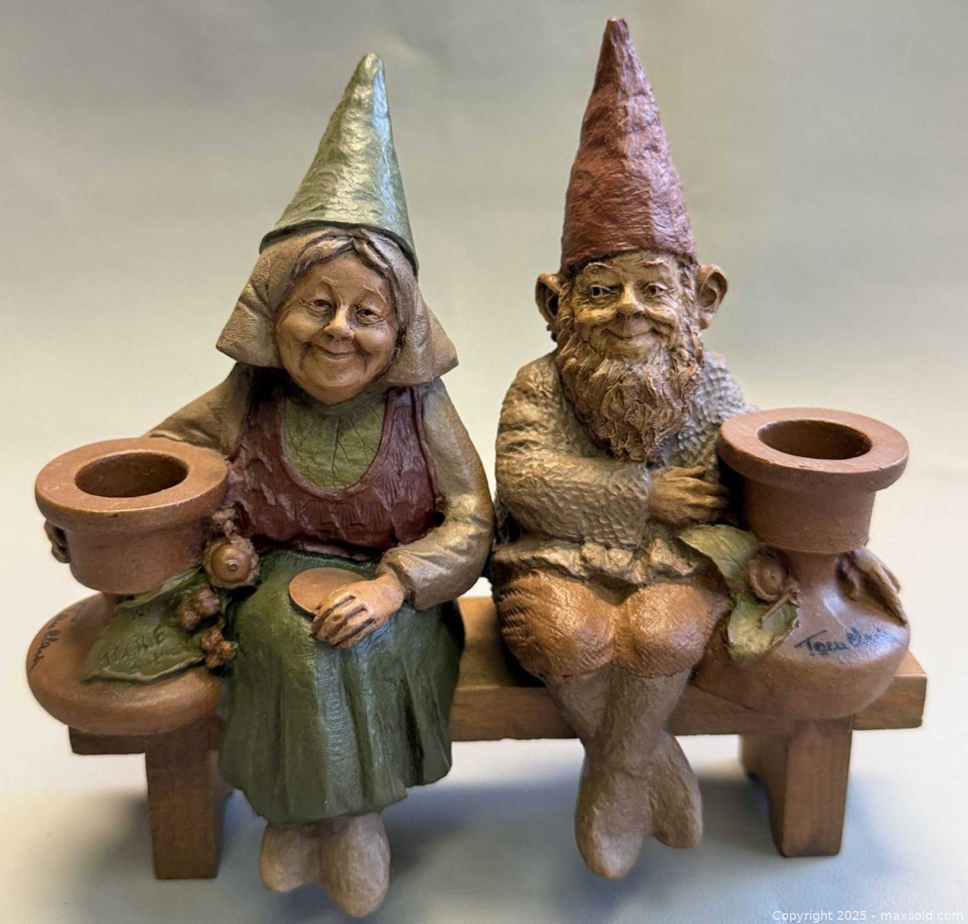Tom Clark Jack & Jackie bench gnome candleholder | Maxsold