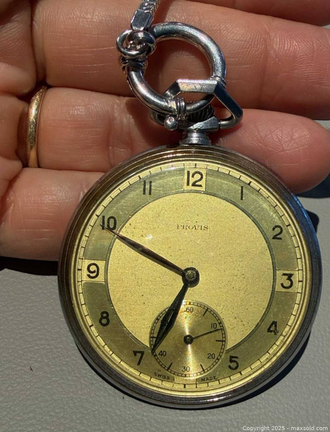Provis Swiss 15-jewel pocket watch with chain | Maxsold