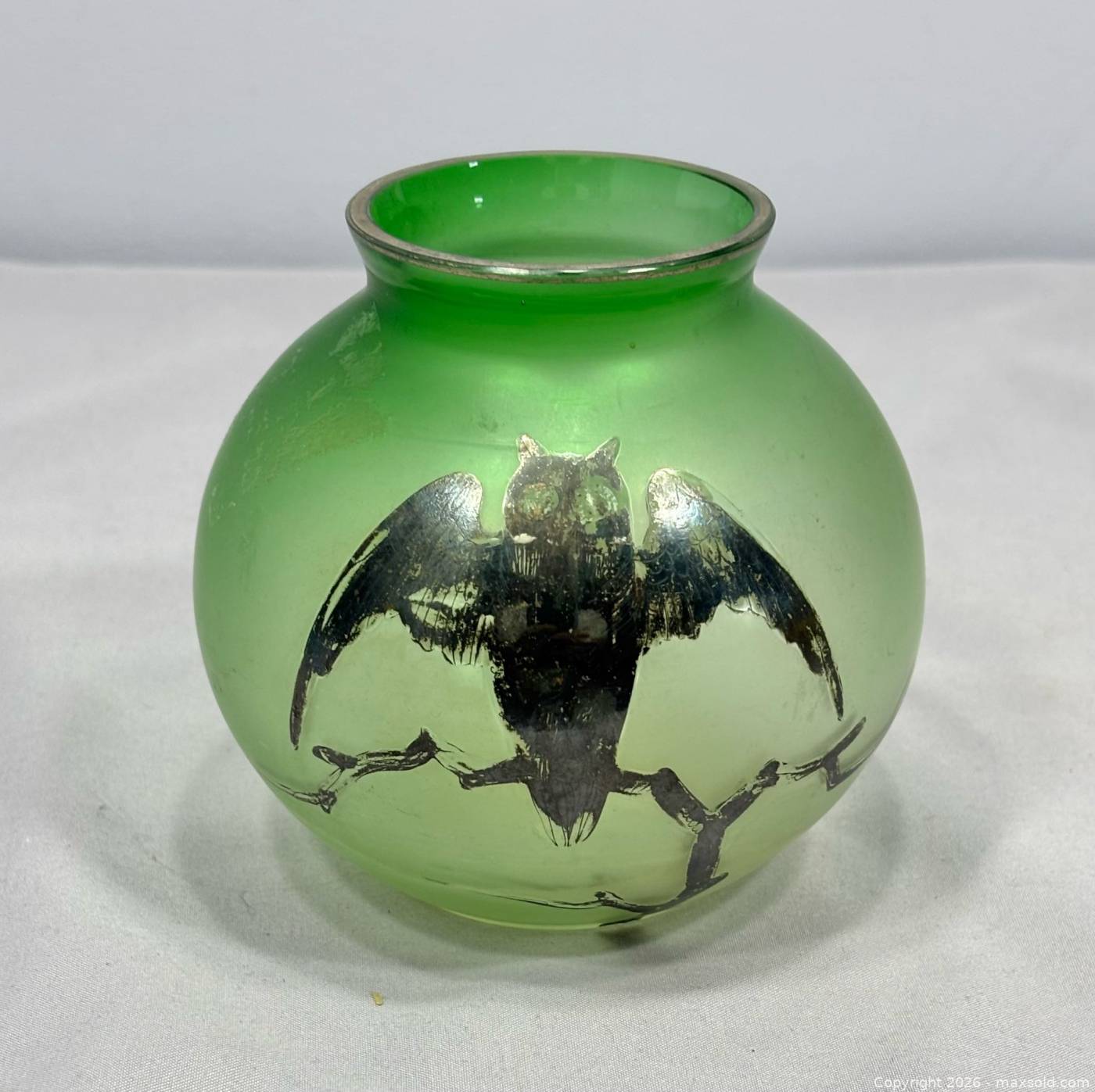 Early 20th C Carl Goldberg Silver Overlay Owl Vase | Maxsold