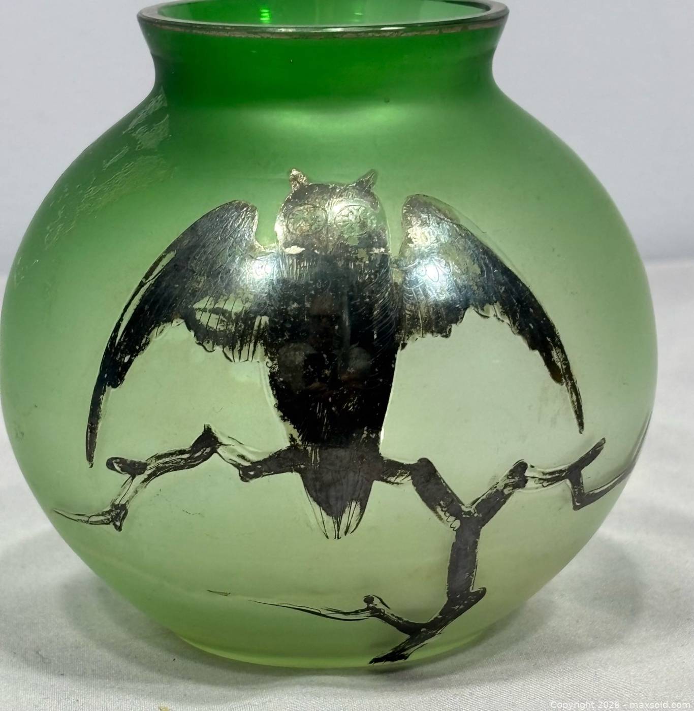 Early 20th C Carl Goldberg Silver Overlay Owl Vase | Maxsold