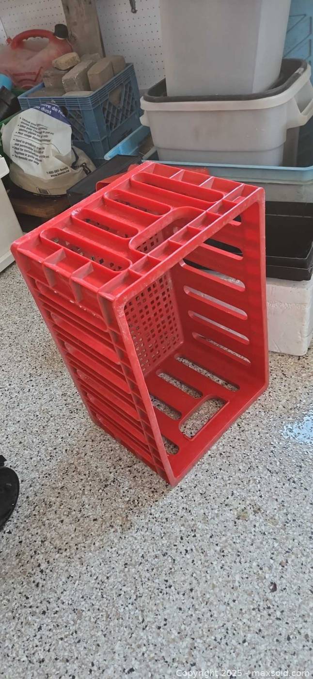 Plastic storage bins, milk crate, hose reel box, toolbox | Maxsold
