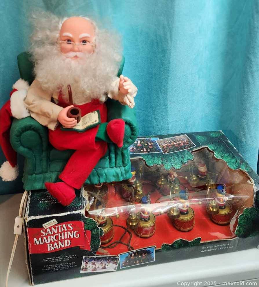 Animatronic Santa in Chair & Santa’s Marching Band bell set | Maxsold