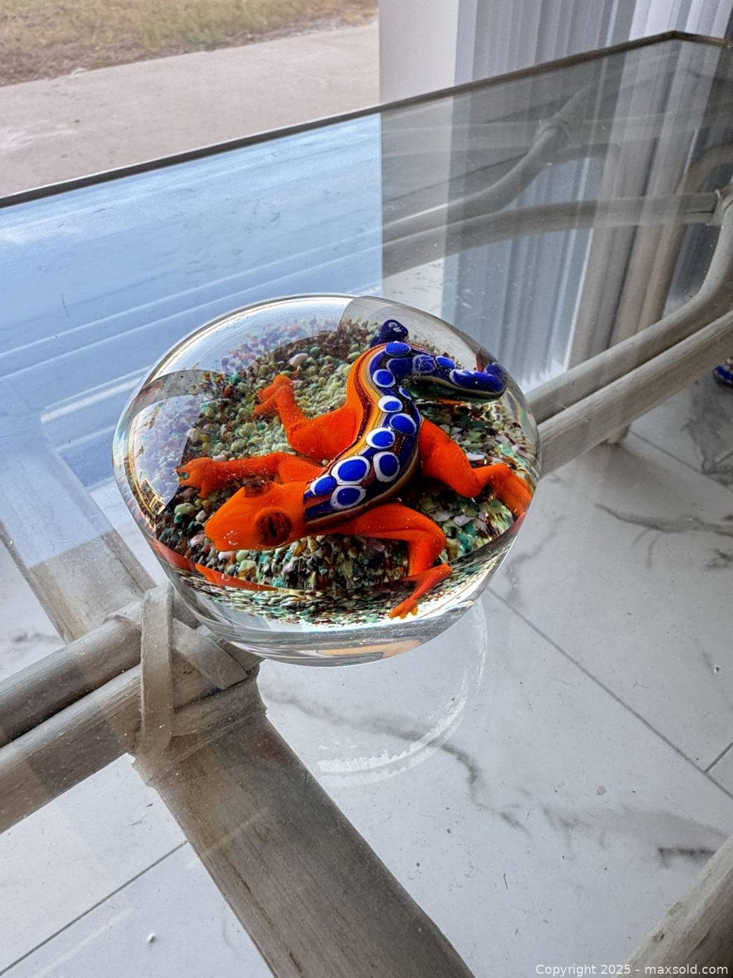 Art glass paperweight with orange salamander | Maxsold
