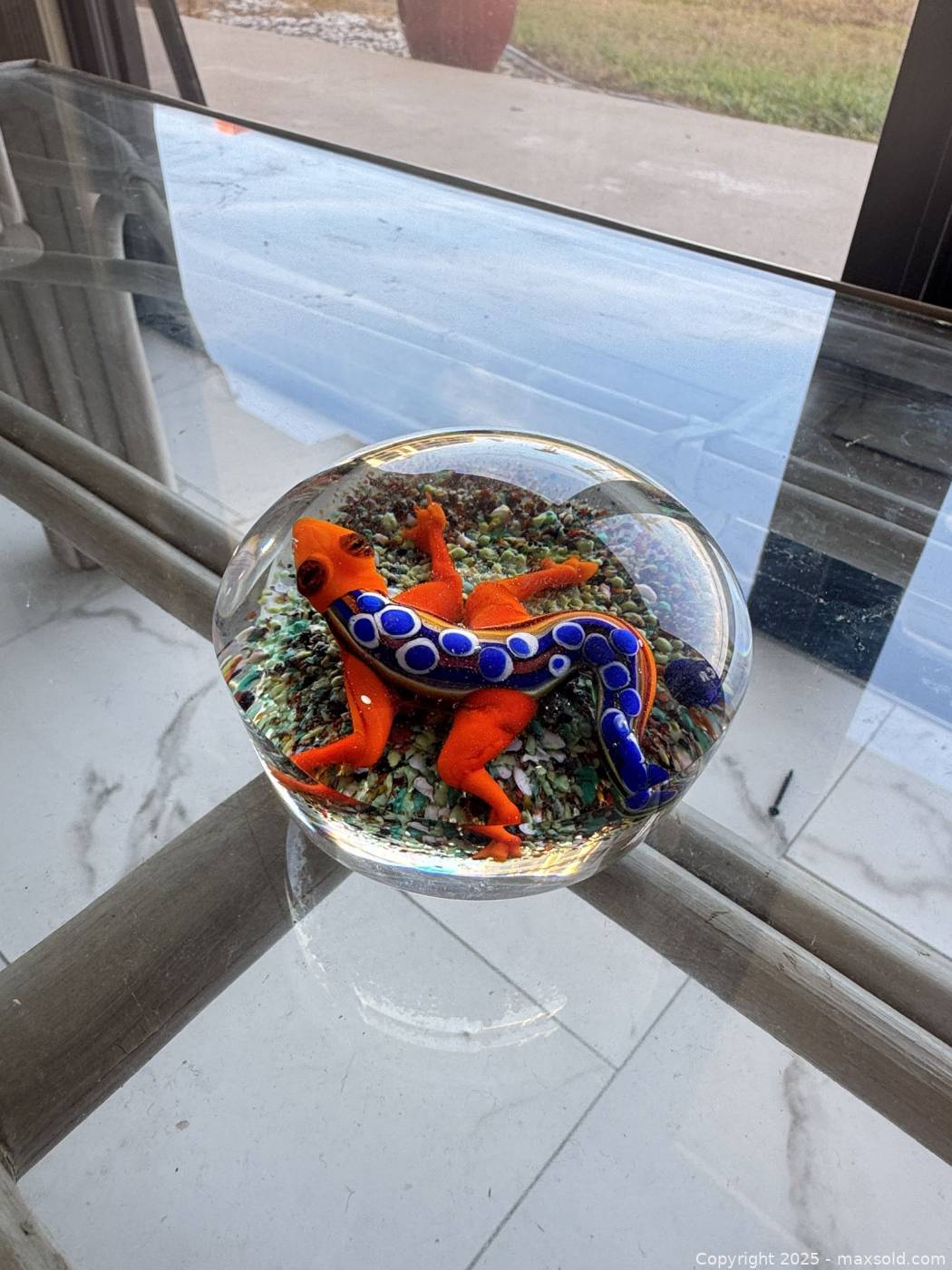 Art glass paperweight with orange salamander | Maxsold