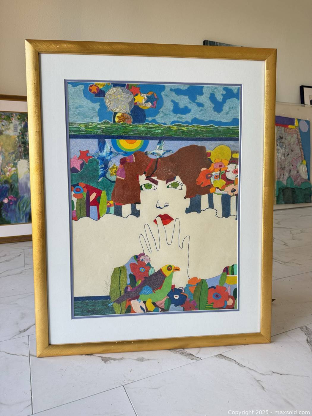 Framed mixed-media artwork, approx 24" x 18" | Maxsold
