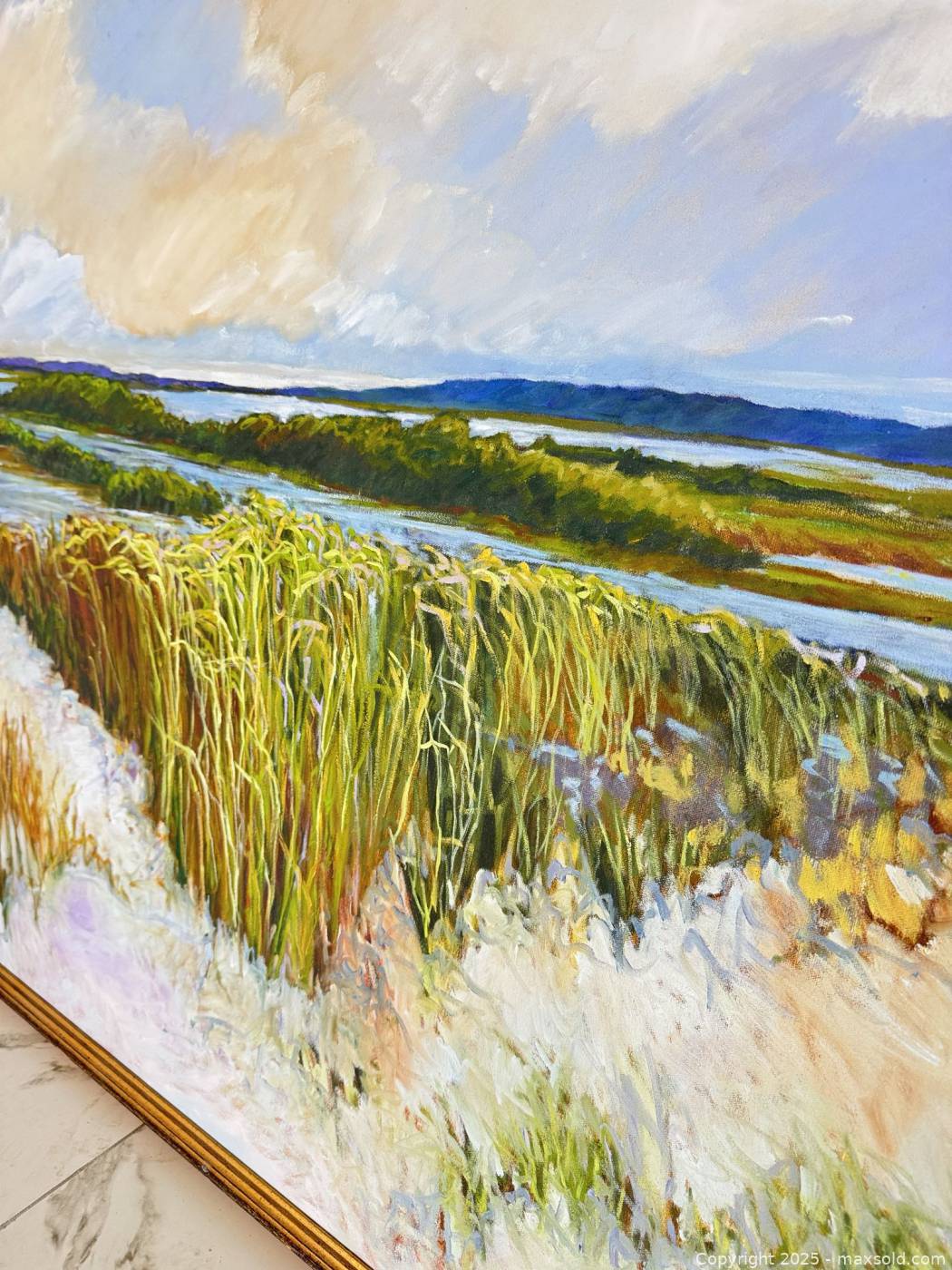 Original framed coastal marsh painting | Maxsold