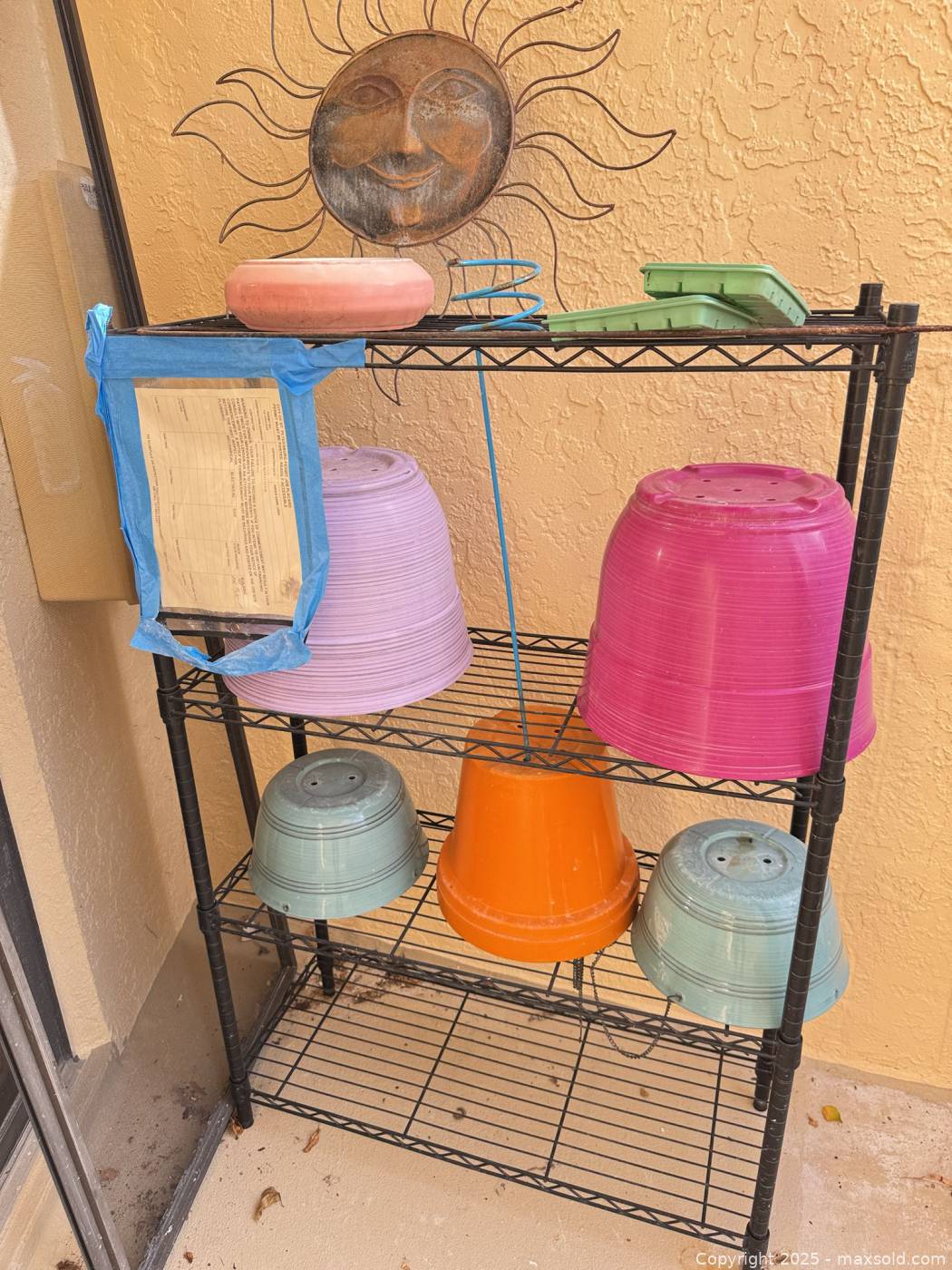 Plastic Plant Pots, Metal Shelf, Sun Decor Lot | Maxsold