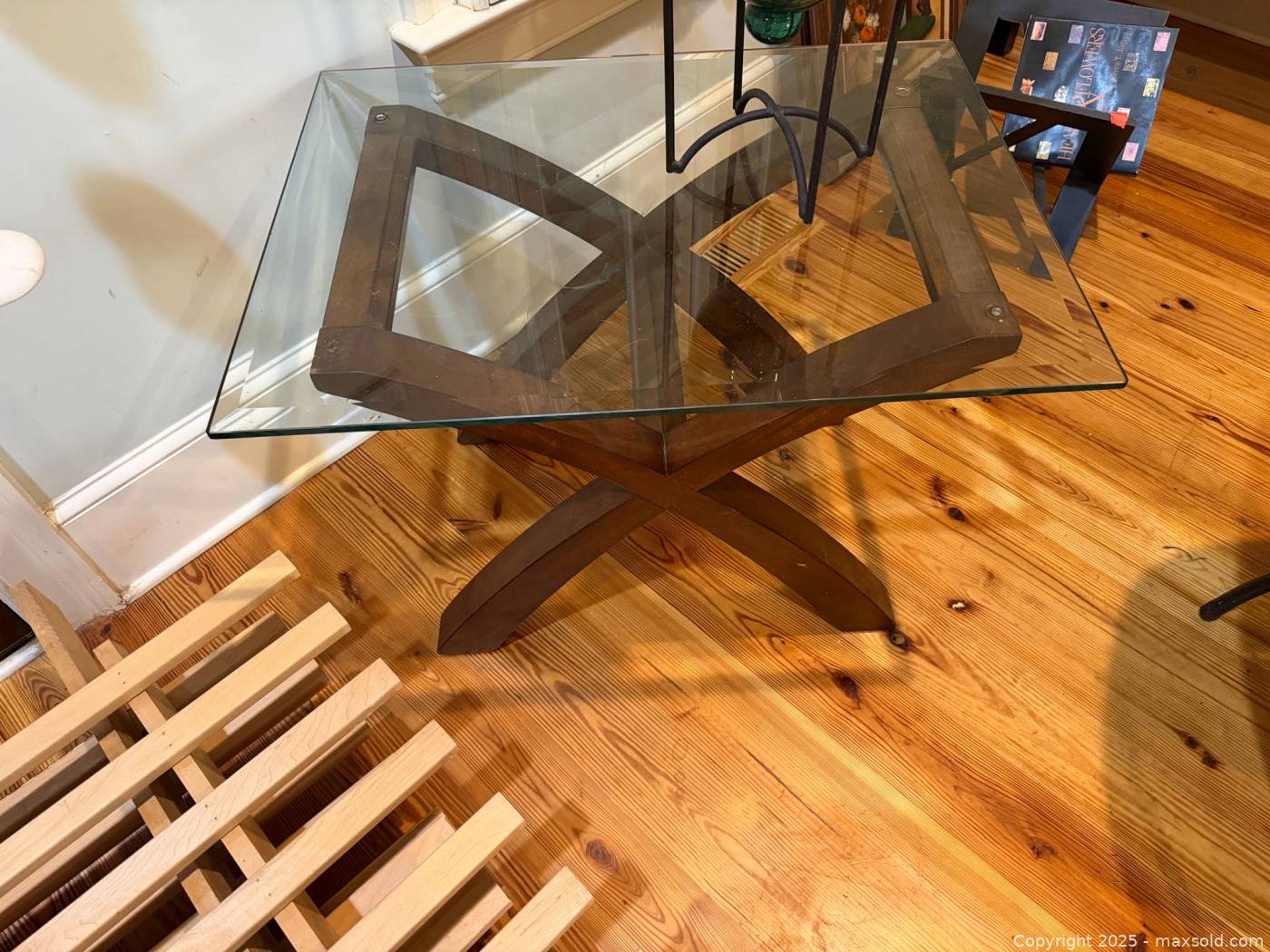 Tempered Glass Top End Tables, Wood X-Base, Pair | Maxsold