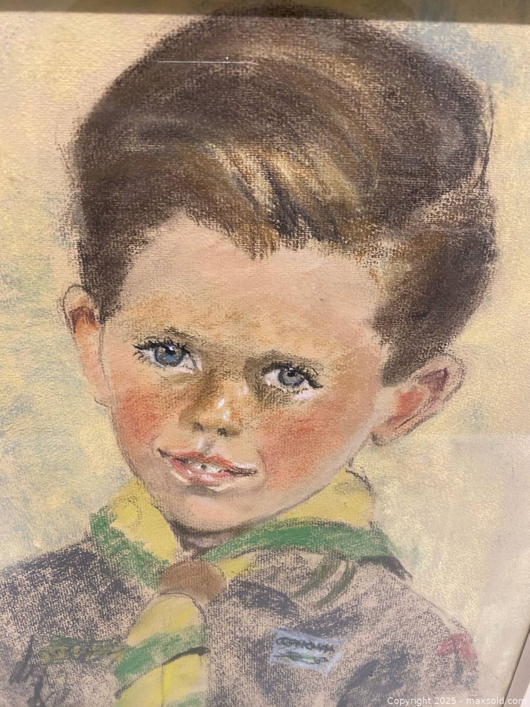 1965 framed pastel Boy Scout portrait signed Mara | Maxsold