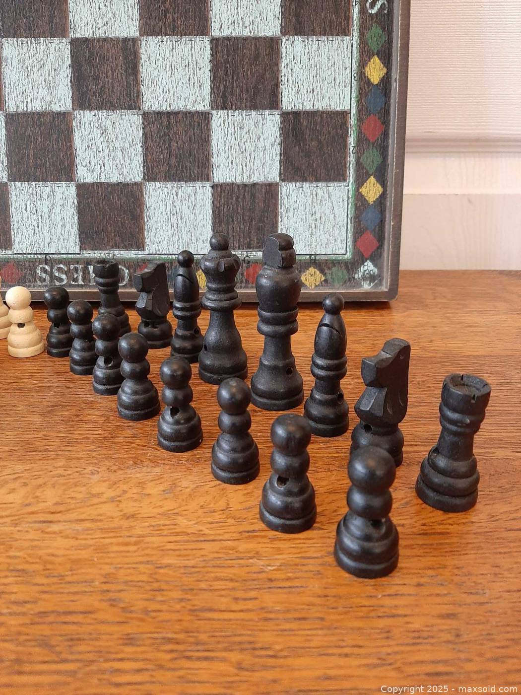 Wooden chess set with wall-mount board | Maxsold
