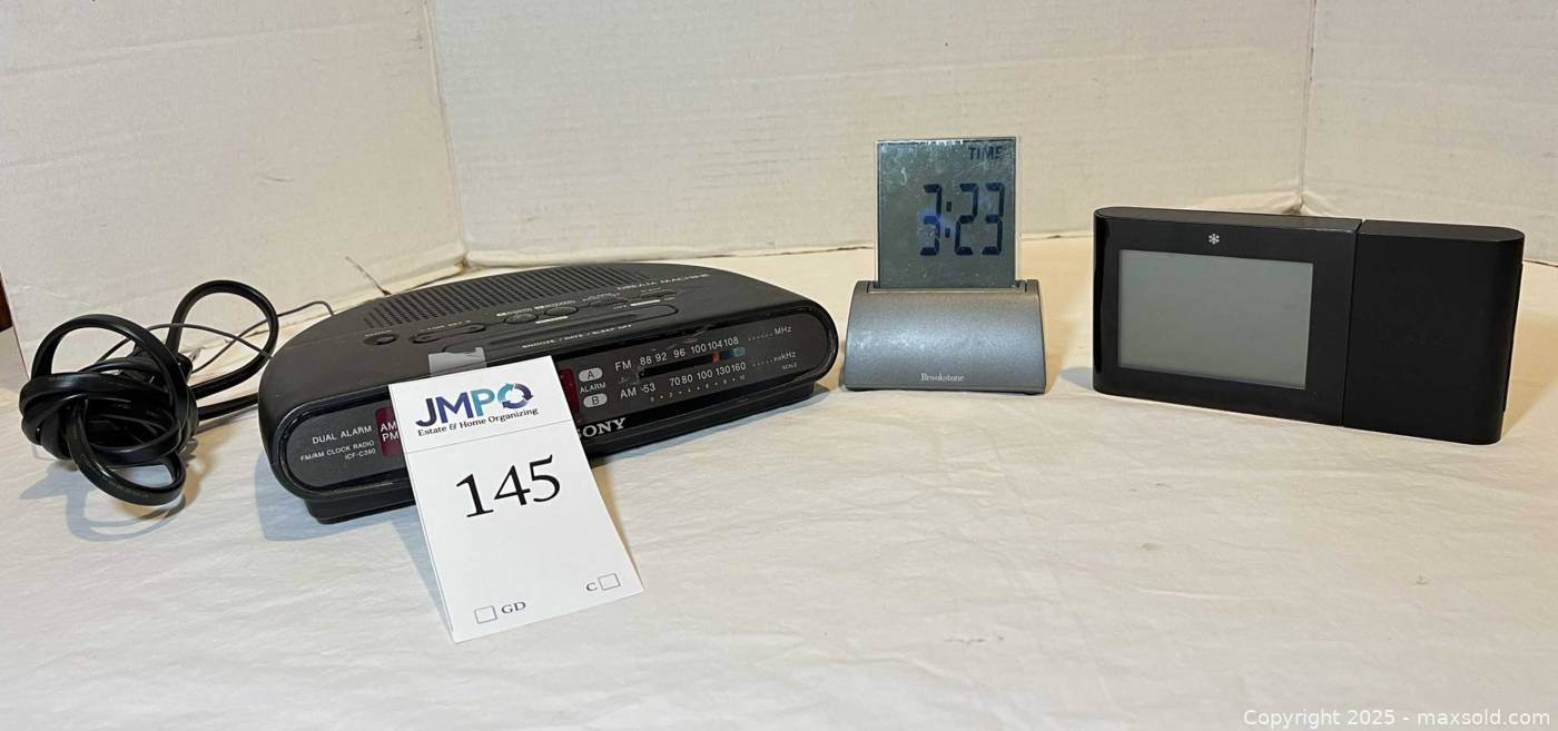 Sony Dream Machine clock radio, Brookstone digital desk clock, Oregon ...