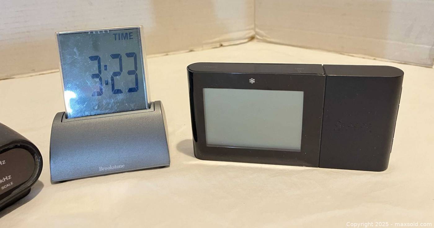 Sony Dream Machine clock radio, Brookstone digital desk clock, Oregon ...