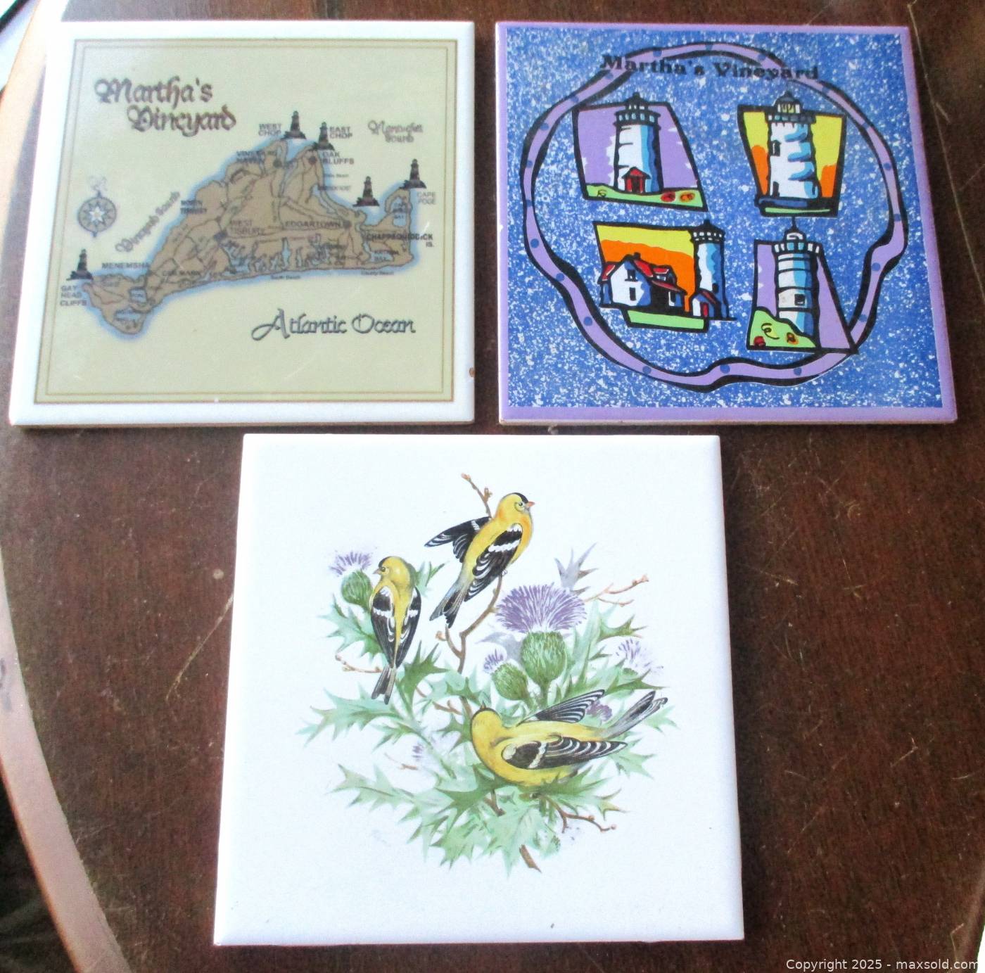Three vintage 6" Martha's Vineyard & finch tiles | Maxsold