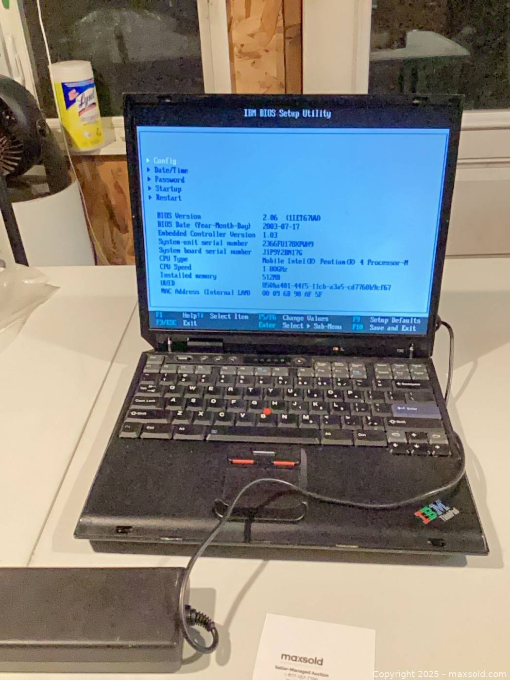 IBM ThinkPad laptop with power adapter | Maxsold