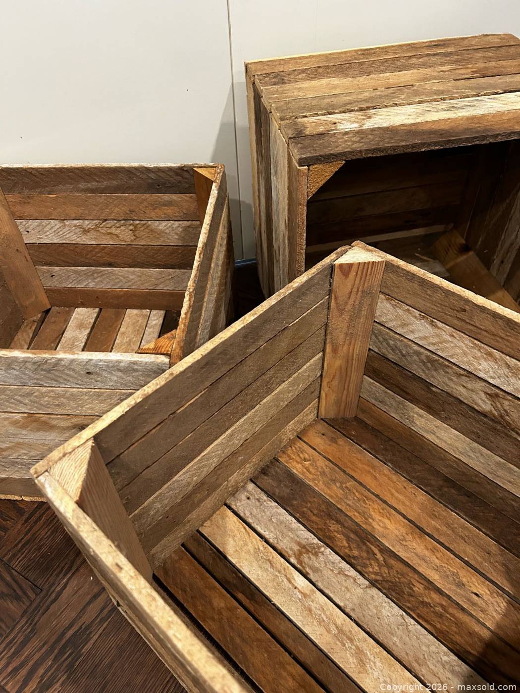 Set of three reclaimed wooden crates | Maxsold