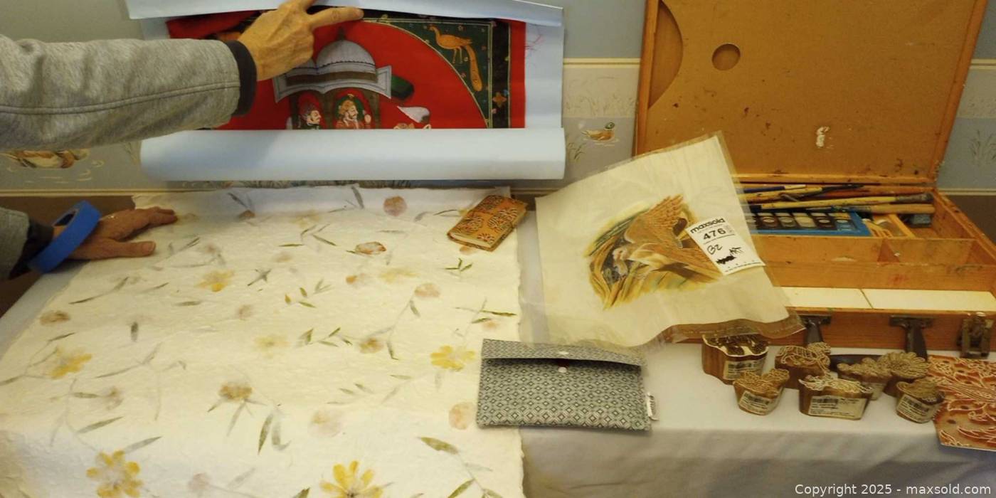 Handmade Paper, Wood Block Stamps & Paint Box | Maxsold