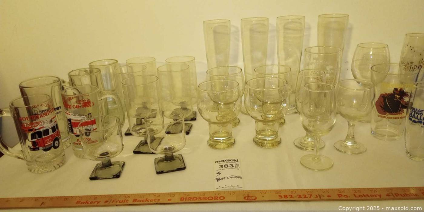 Assorted Glass Barware – Beer Mugs, Pilsners, Stemmed & Footed Glasses ...